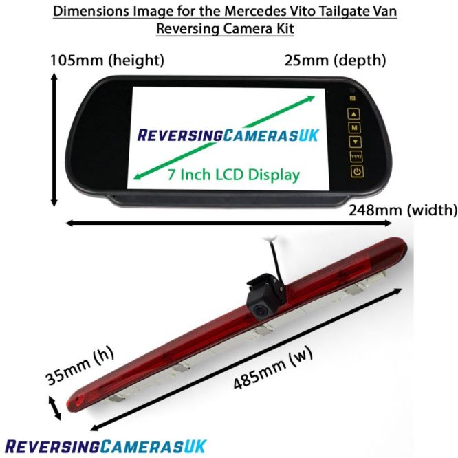 Mercedes Vito Brake Light Reversing Camera Kit with 7" Mirror Monitor - Reversing Cameras UK