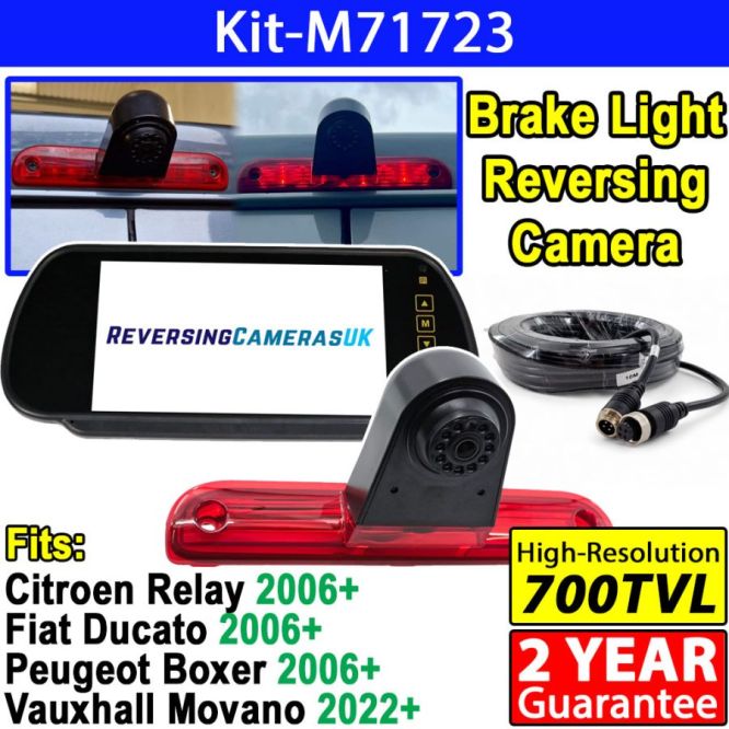 7" Mirror Monitor & Brake Light Reversing Camera Kit for Fiat Ducato, Peugeot Boxer, Citroen ...