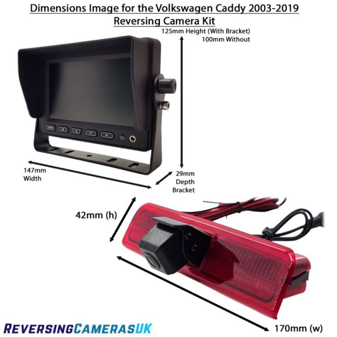 5" Dash Monitor & Brake Light Reversing Camera Kit for Volkswagen Caddy ...