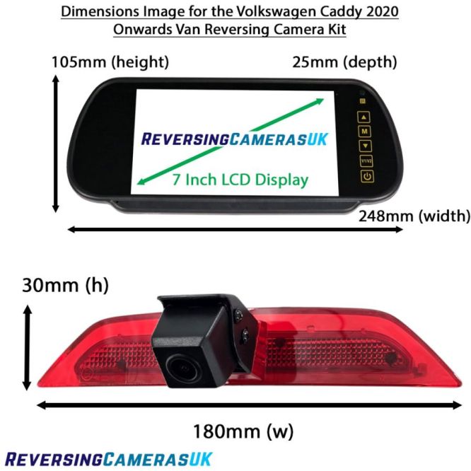 Volkswagen Caddy Brake Light Reversing Camera Kit with 7" Mirror Monitor - Reversing Cameras UK