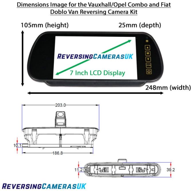 Fiat Doblo & Vauxhall/Opel Combo Brake Light Reversing Camera with 7 ...