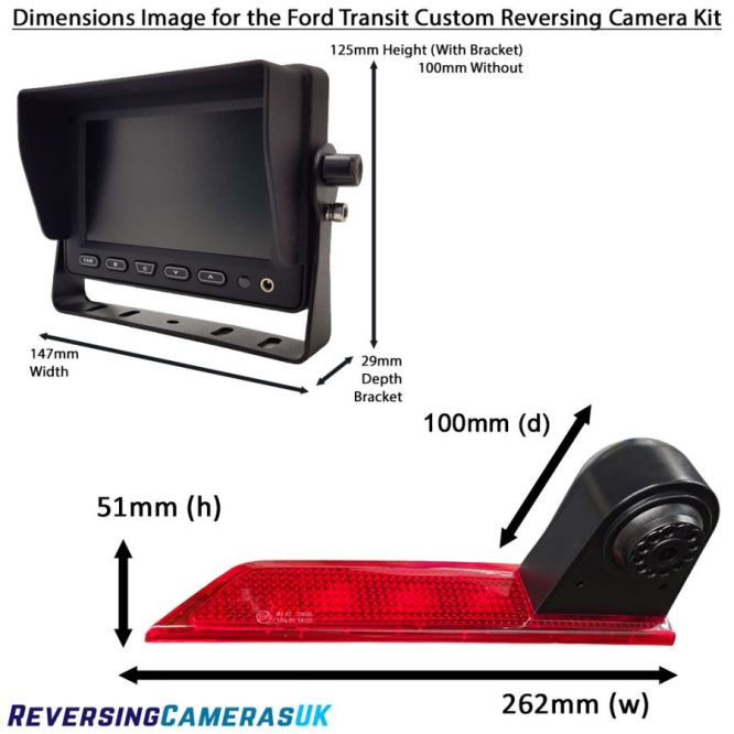 5" Dash Monitor & Brake Light Reversing Camera Kit for Ford Transit Custom (2012–2024 ...