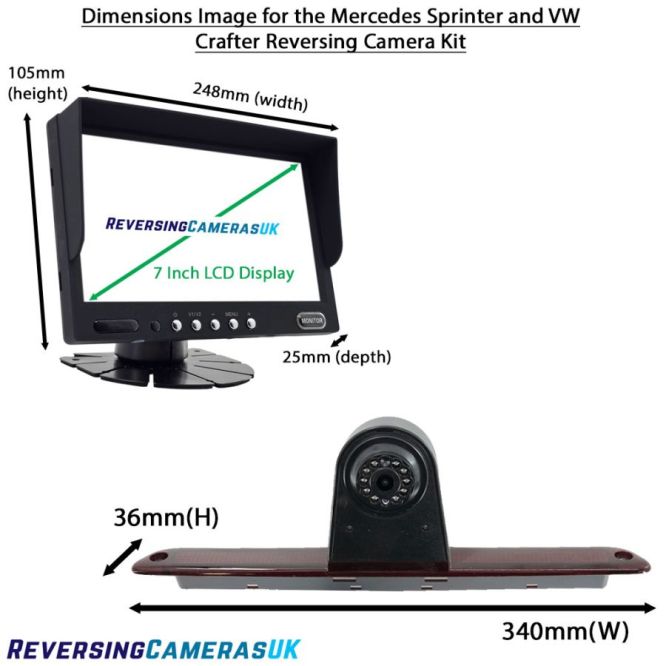 VW Crafter and Mercedes Sprinter Brake Light Reverse Camera System with 7 inch Display ...