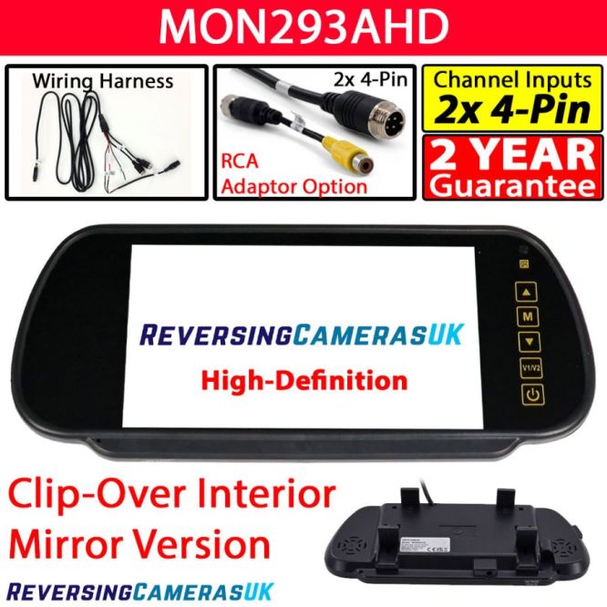7" AHD High Definition IPS Panel Clip-over Rear View Mirror Monitor 12V ...