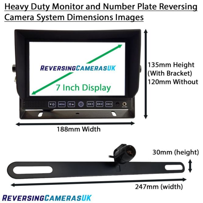 Behind Number Plate Reversing Camera Kit with 7" Heavy Duty Monitor ...