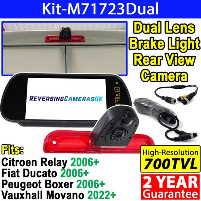 Dual Lens Brake Light Reversing Camera Kit with 7" Mirror Monitor for Fiat Ducato, Peugeot Boxer ...