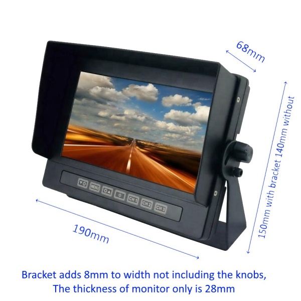 IP68 Dust/Waterproof 7" High-Resolution LCD Monitor Display for Reverse ...