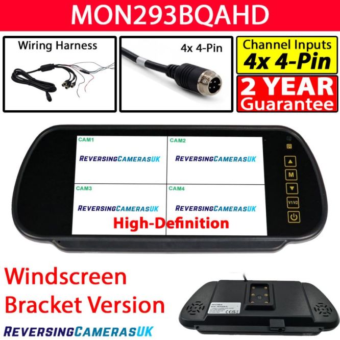 Quad Split-Screen Rear View Monitors - Reversing Cameras UK