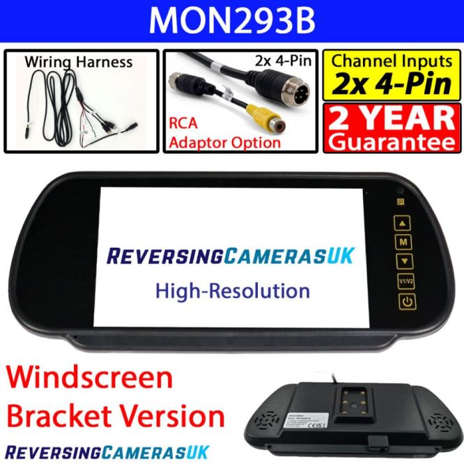 7" High Resolution Rear View Mirror Monitor with Windscreen Bracket ...
