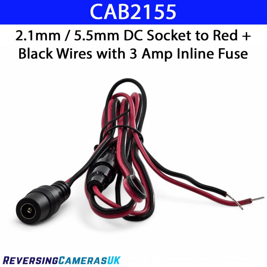 2.1mm/5.5mm DC Socket 100cm 3-amp Fused Power Lead for Reversing Camera ...