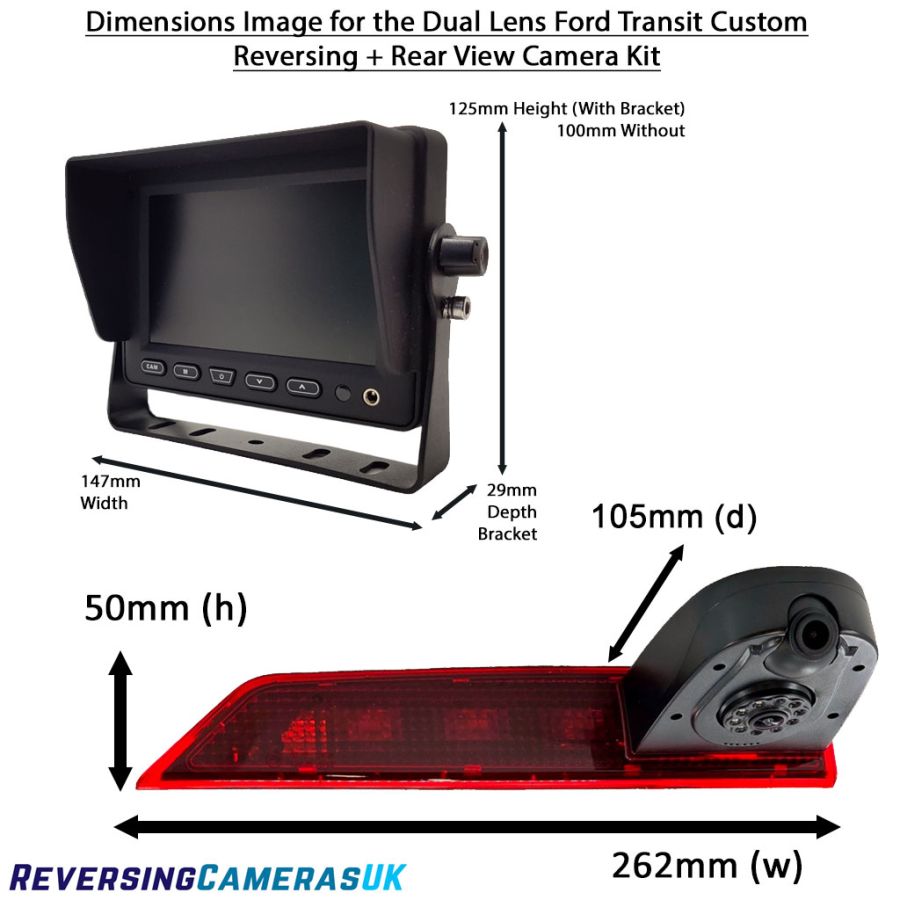 5" Dash Monitor & Dual Lens Brake Light Reversing Camera Kit for Ford ...