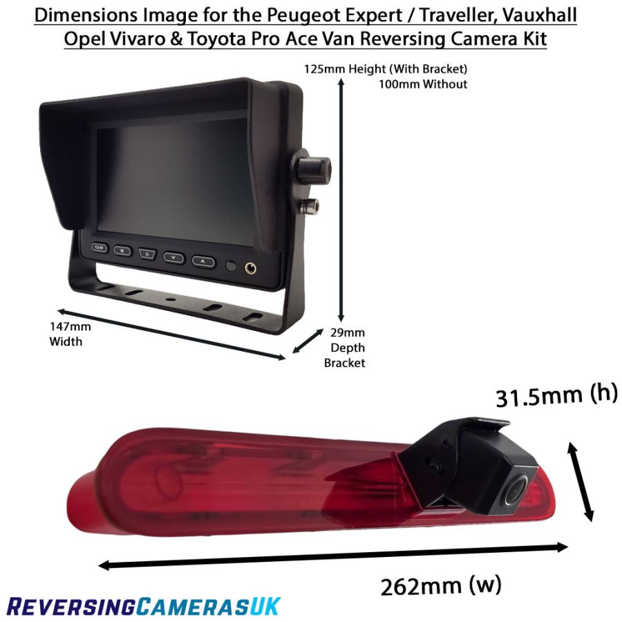 5" Dash Monitor & Brake Light Reversing Camera Kit for Peugeot Expert, Traveller, Vauxhall ...