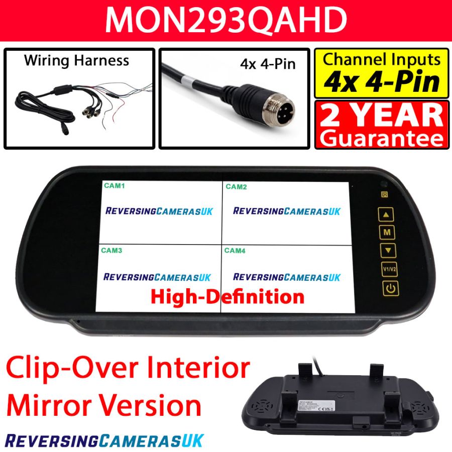 7" AHD Quad Split-Screen High Definition IPS Panel Clip-over Rear View ...