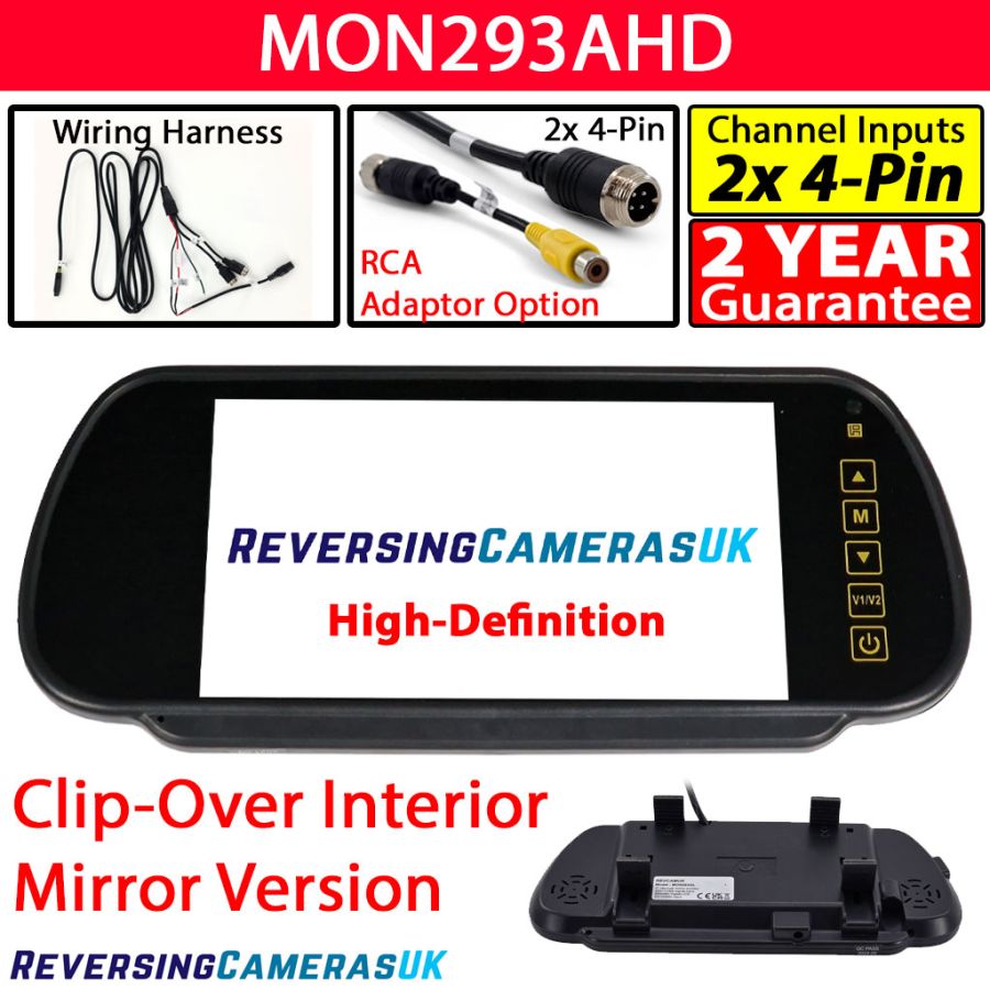 7" AHD High Definition IPS Panel Clip-over Rear View Mirror Monitor 12V ...