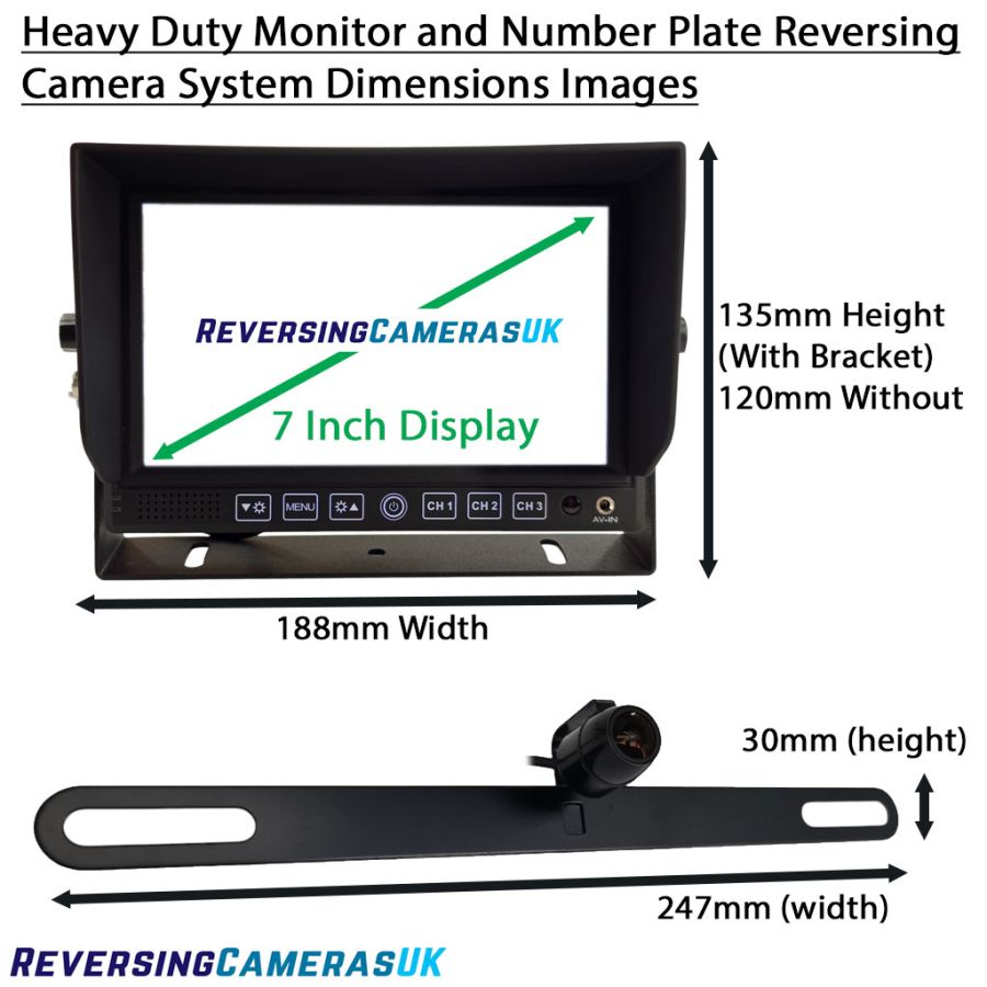 Behind Number Plate Reversing Camera Kit with 7" Heavy Duty Monitor ...