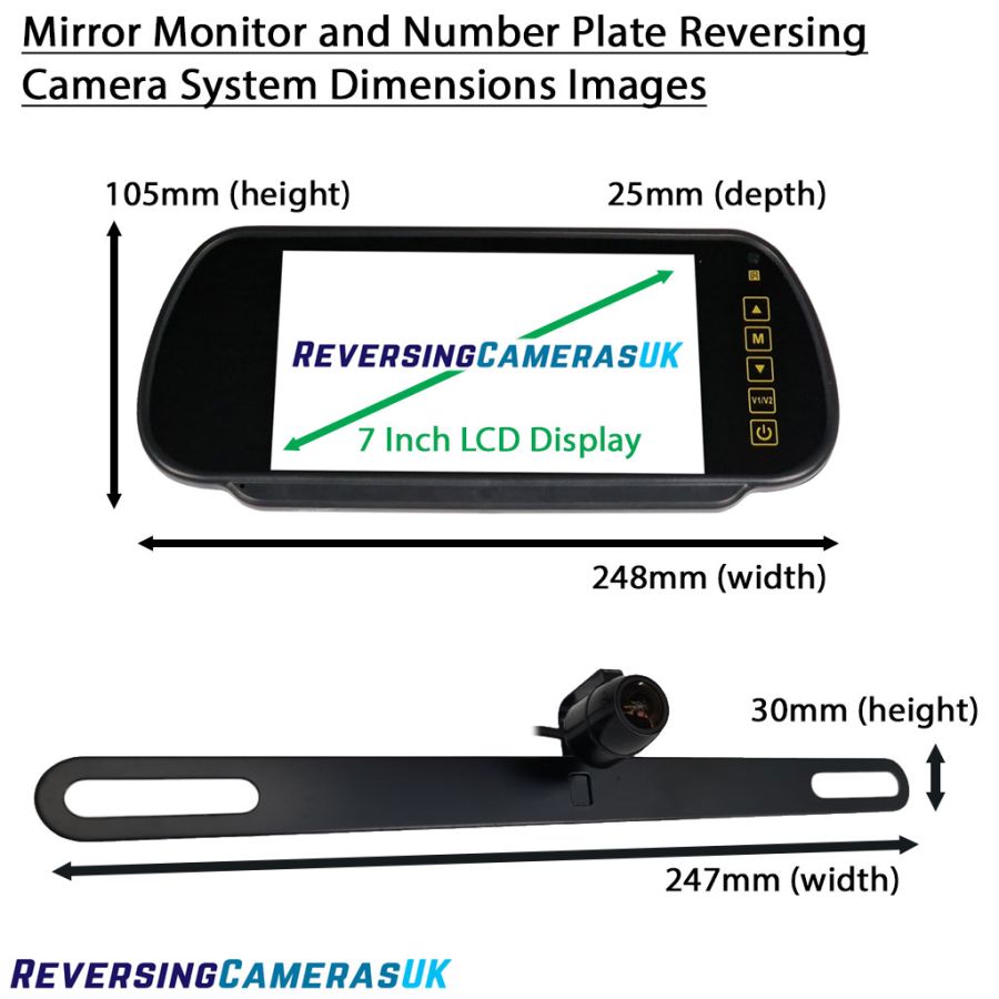 Behind Number Plate Reversing Camera System with 7" Mirror Monitor ...