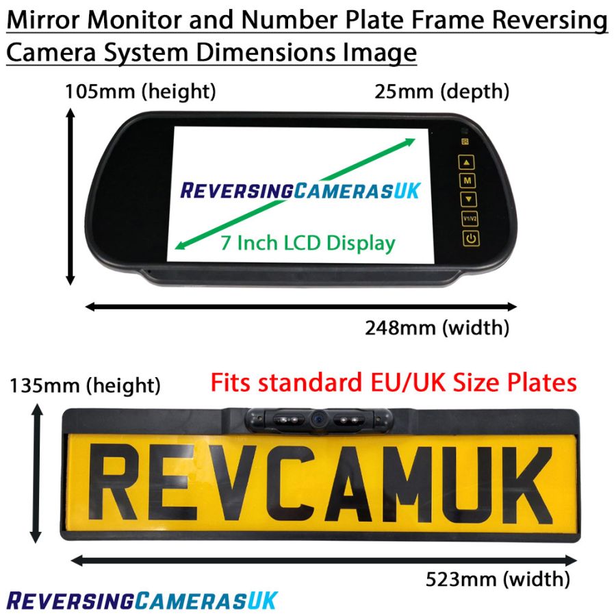 Number Plate Frame Reversing Camera System with 7" Mirror Monitor ...
