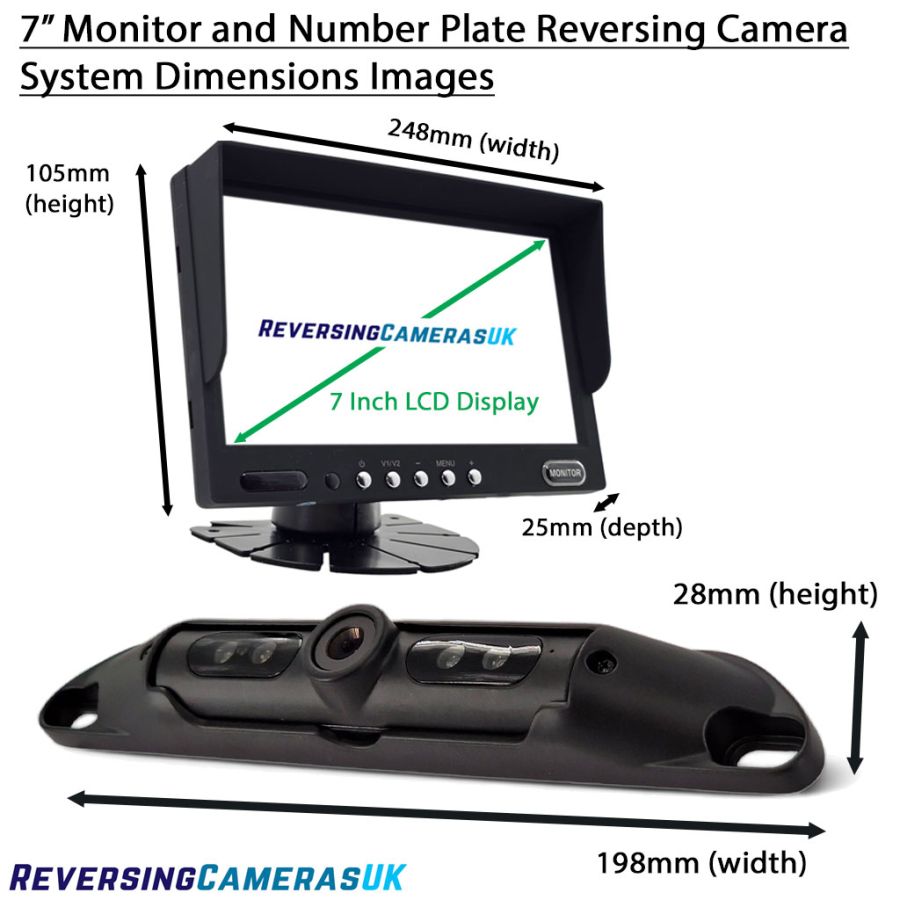 Number Plate Reversing Camera Kit with 7" Monitor Display | Reversing ...