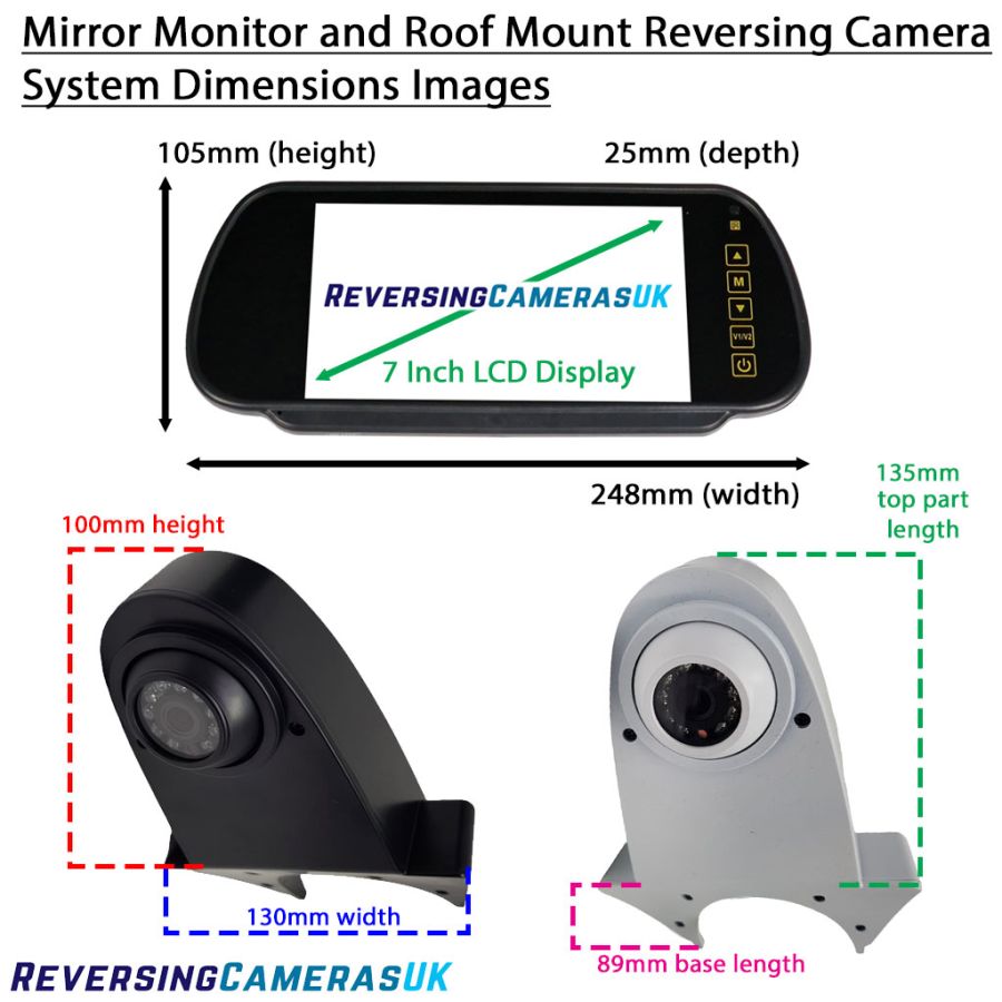 Sony CCD Roof Mount Reversing Camera System with 7" Mirror Monitor ...