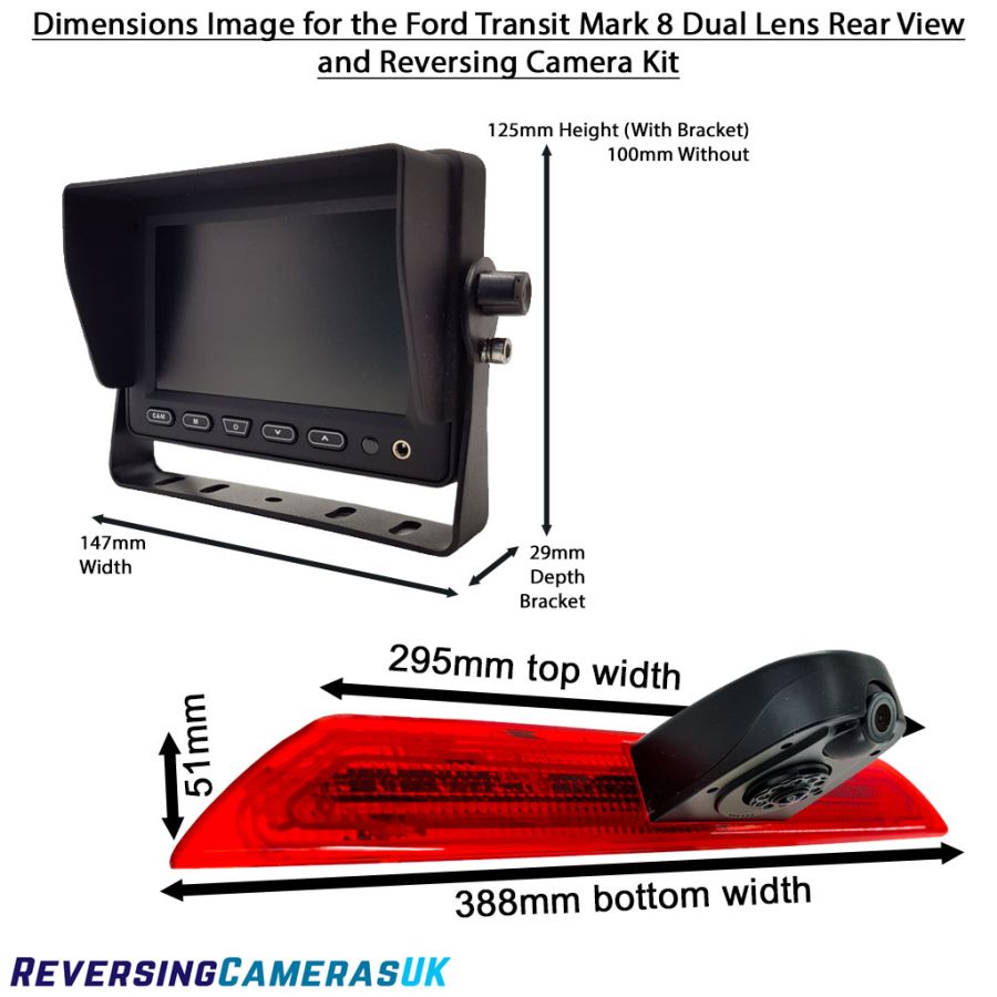 5" Dash Monitor & Dual Lens Brake Light Reversing Camera Kit for Ford ...
