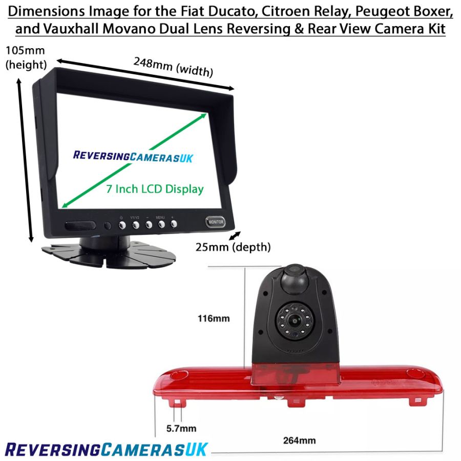 Dual-Lens Brake Light Reversing & Rear-View Camera System with 7 ...