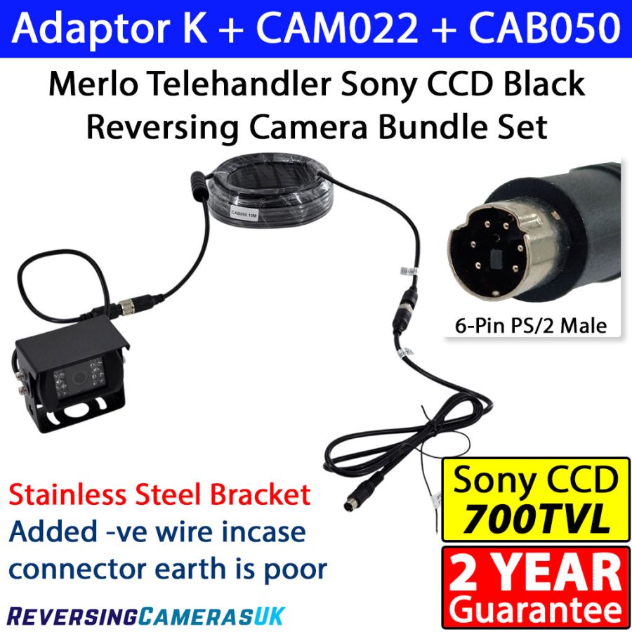 Black Reversing Camera + 10M Cable + Adaptor to fit Merlo Telehandler ...