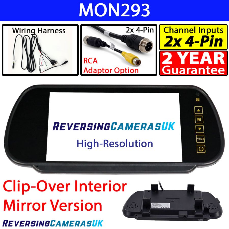 7" High Resolution Clip Over Rear View Mirror Monitor | Reversing ...