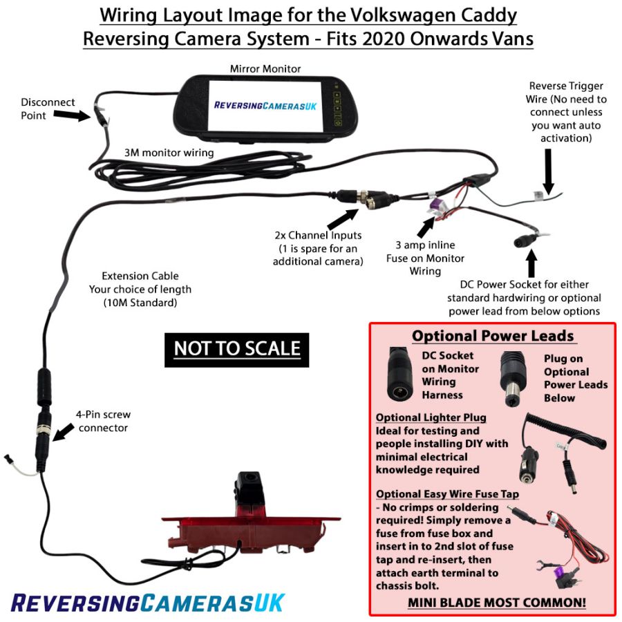 Volkswagen Caddy Brake Light Reversing Camera Kit with 7" Mirror ...